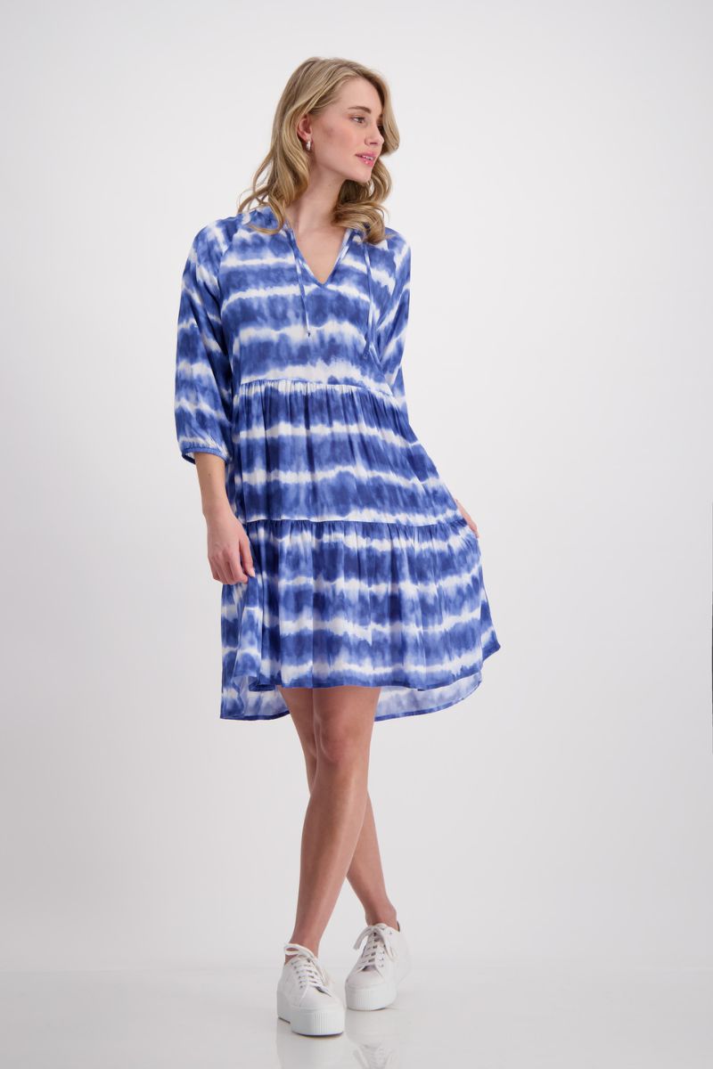 Monari 408856 Denim Blue Batik Flounce Dress