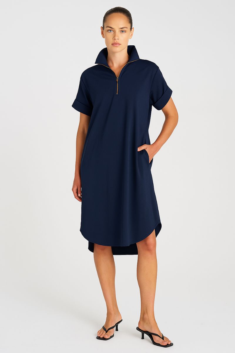 Half Zip Dress in Navy by Mela Purdie