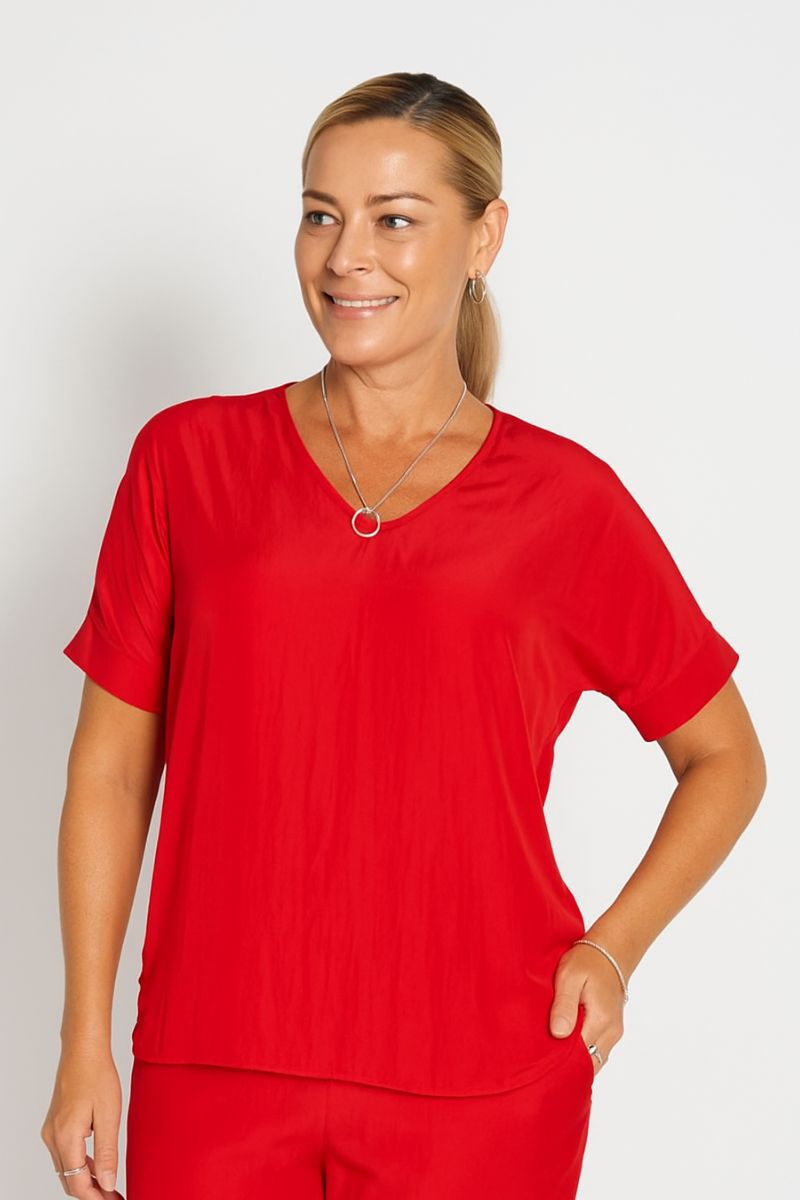 Angie V Spliced tee in Red by Philosophy