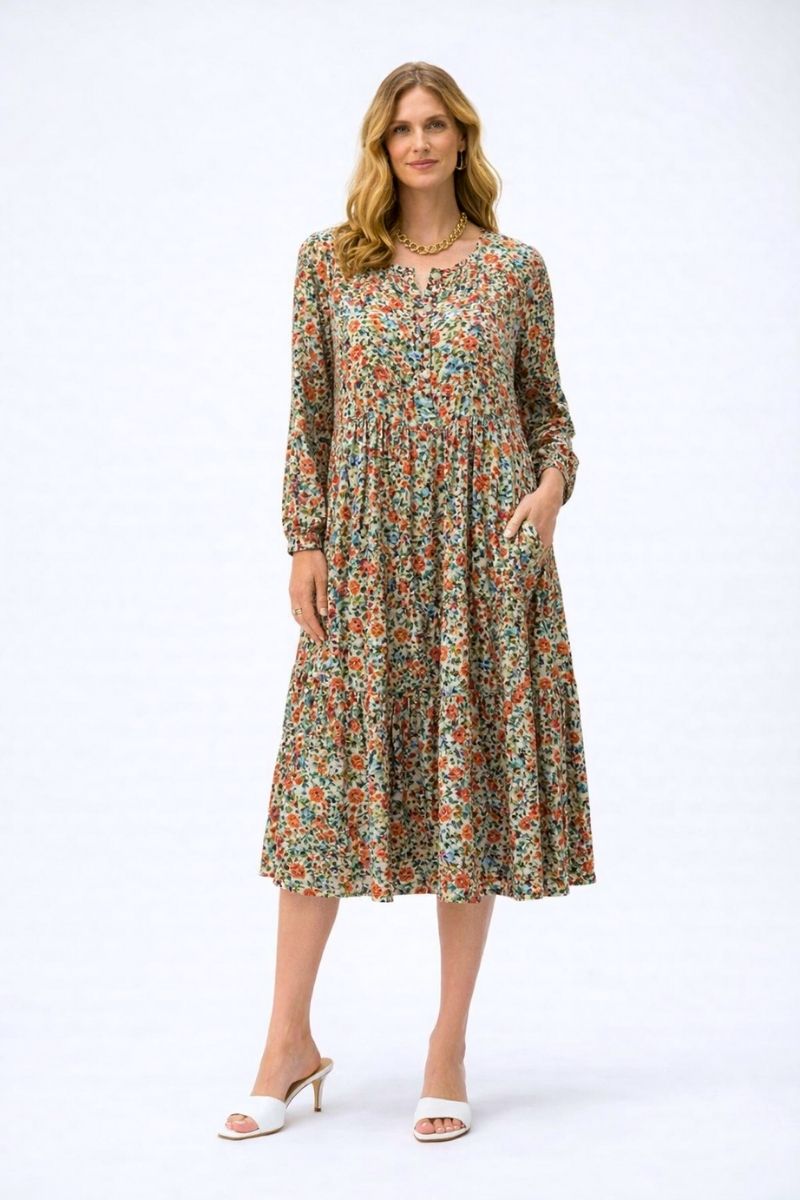Juju Pleat Front Dress in Floral Print by Dress Addict