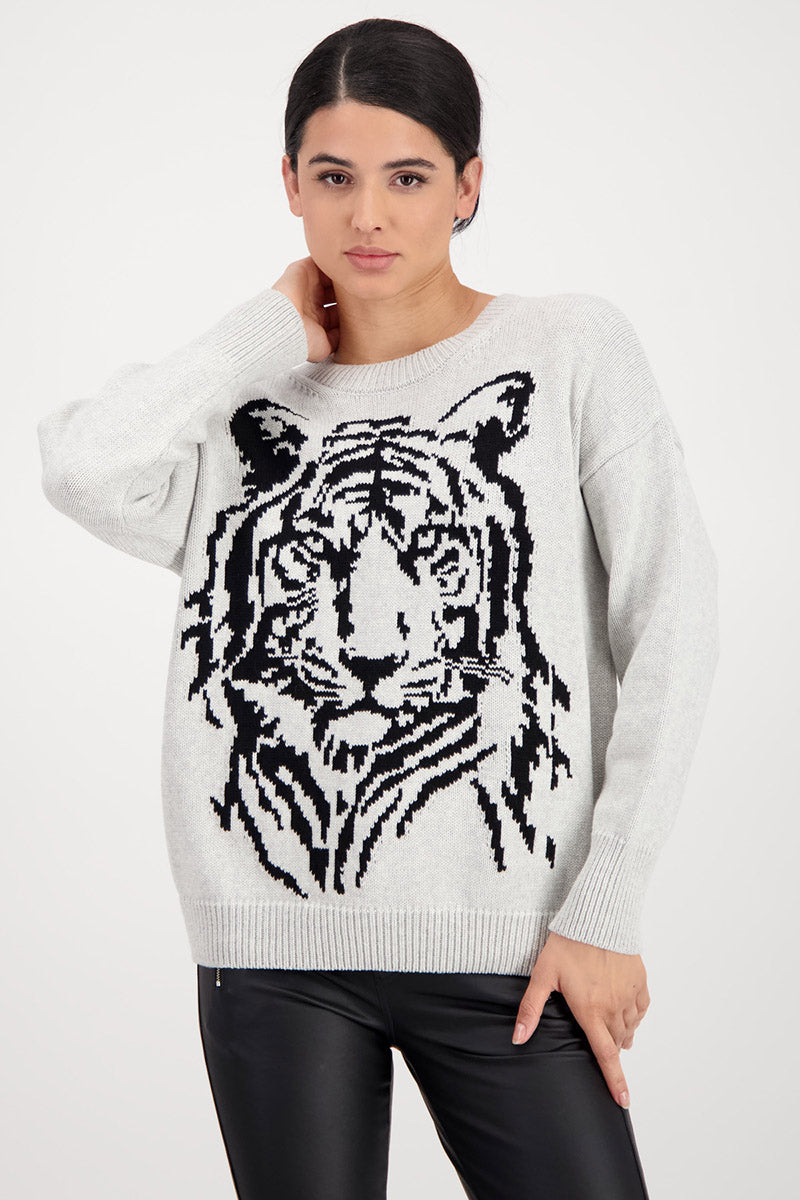 Tiger Head Sweater 807608MNR in Cloud by Monari